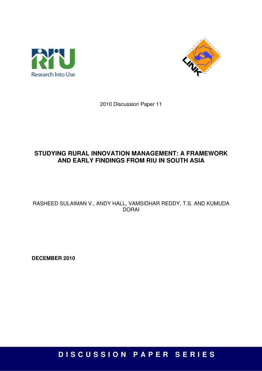 Studying Rural innovation management: A framework and early findings ...